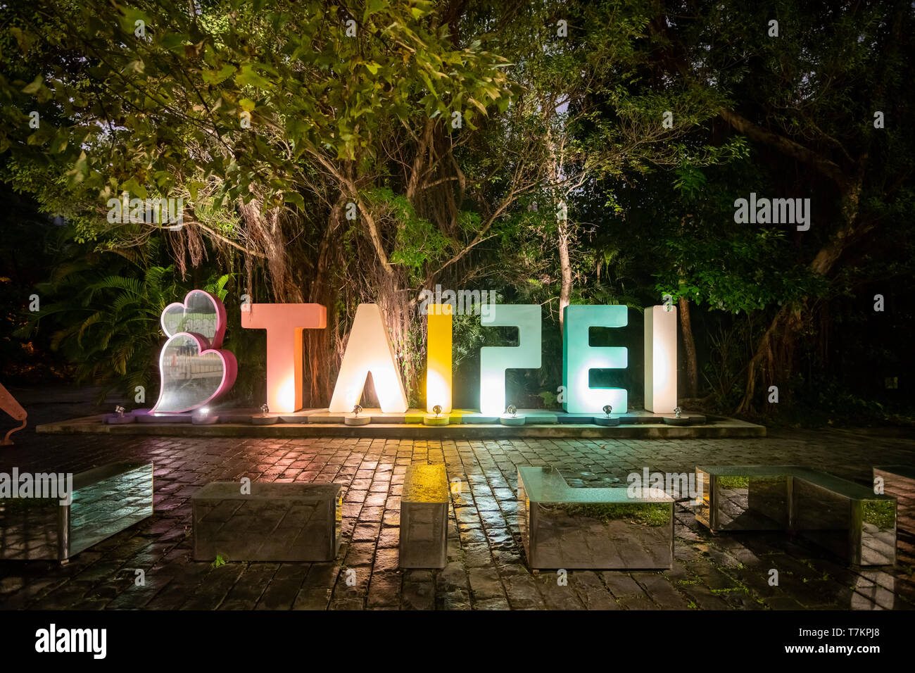 Taipei, DEC 14: Night view of the colorful Taipei sign on DEC 14, 2018 ...