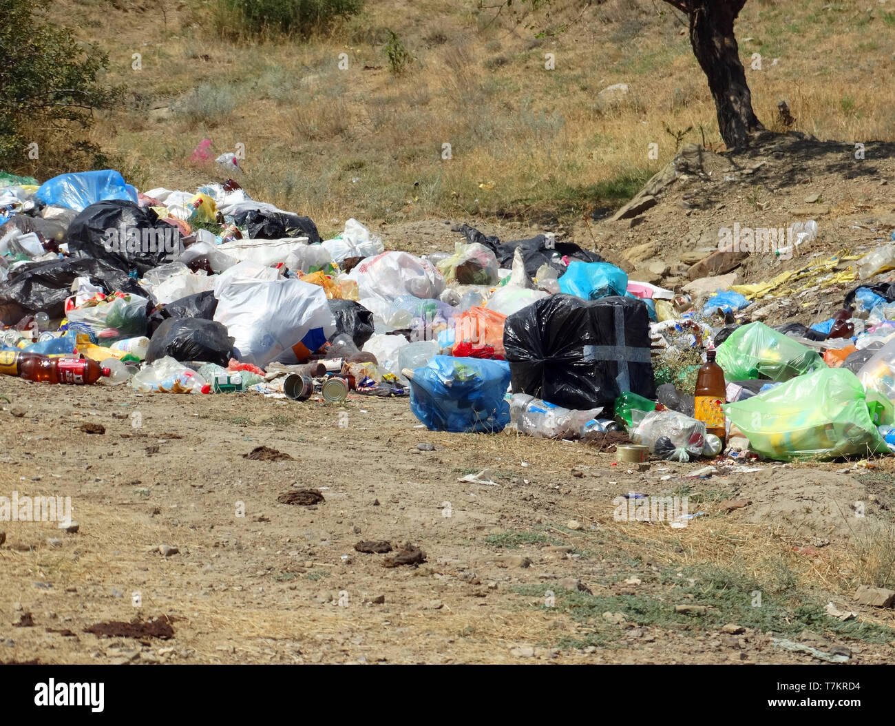 A mountain of garbage in the city Park, left by vacationers Stock Photo ...