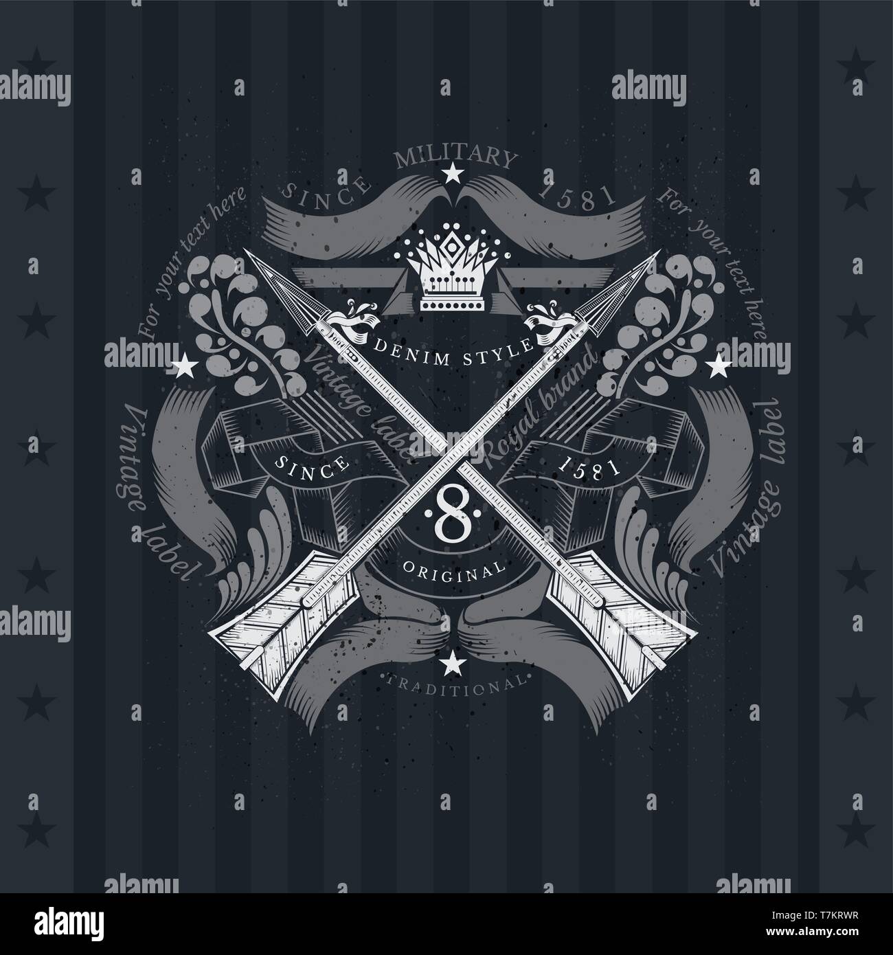 Cross Arrows With Ribbon. Military Heraldic Label On Blackboard Stock ...