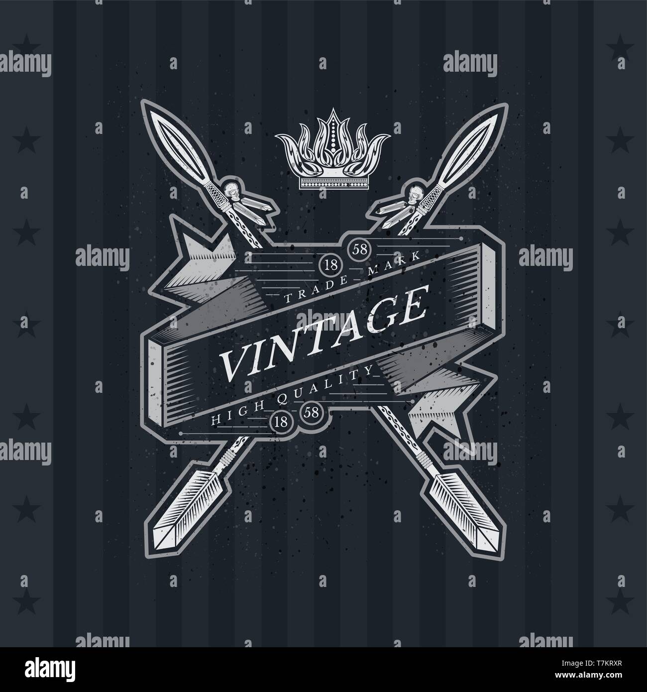 Ribbon with Cross Arrows behind. Military Heraldic Label On Blackboard ...