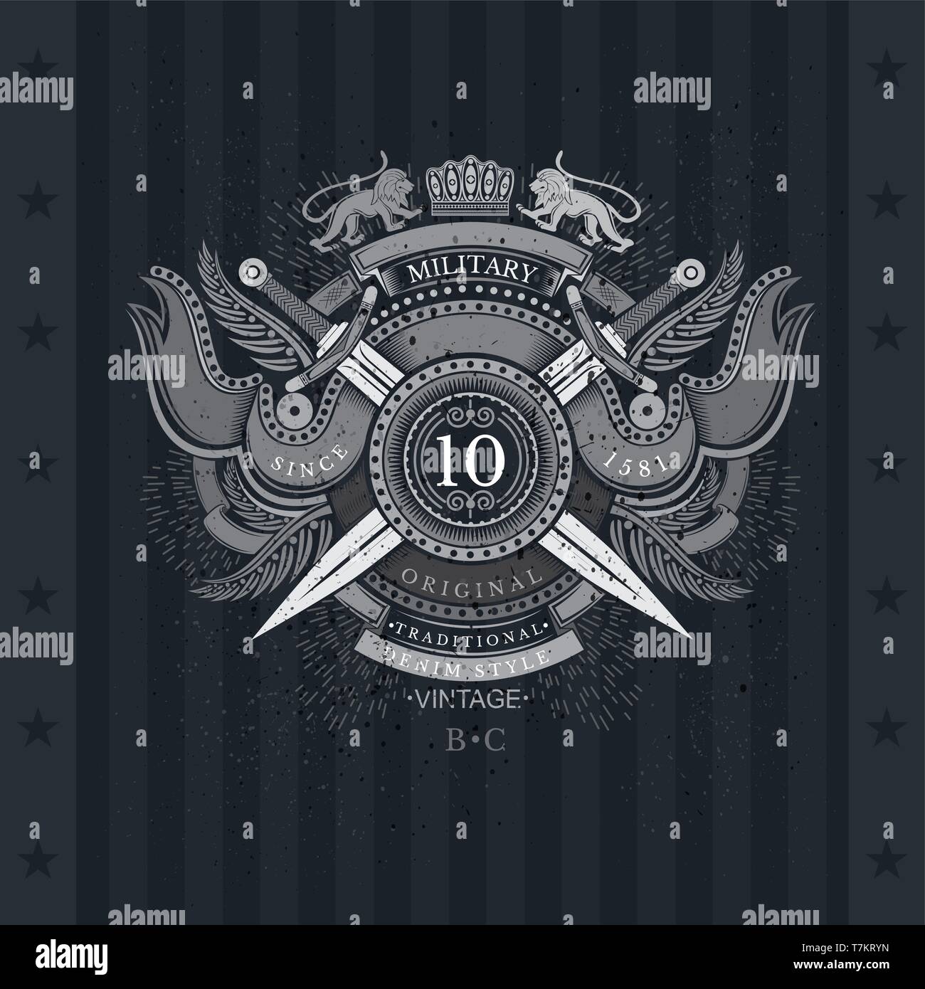 Round Shield And Cross Swords With Flags and Lion. Military Heraldic ...