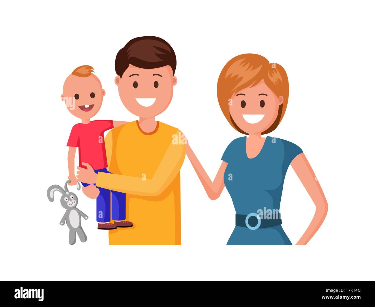 Happy smiling parents and children with toy vector illustration ...