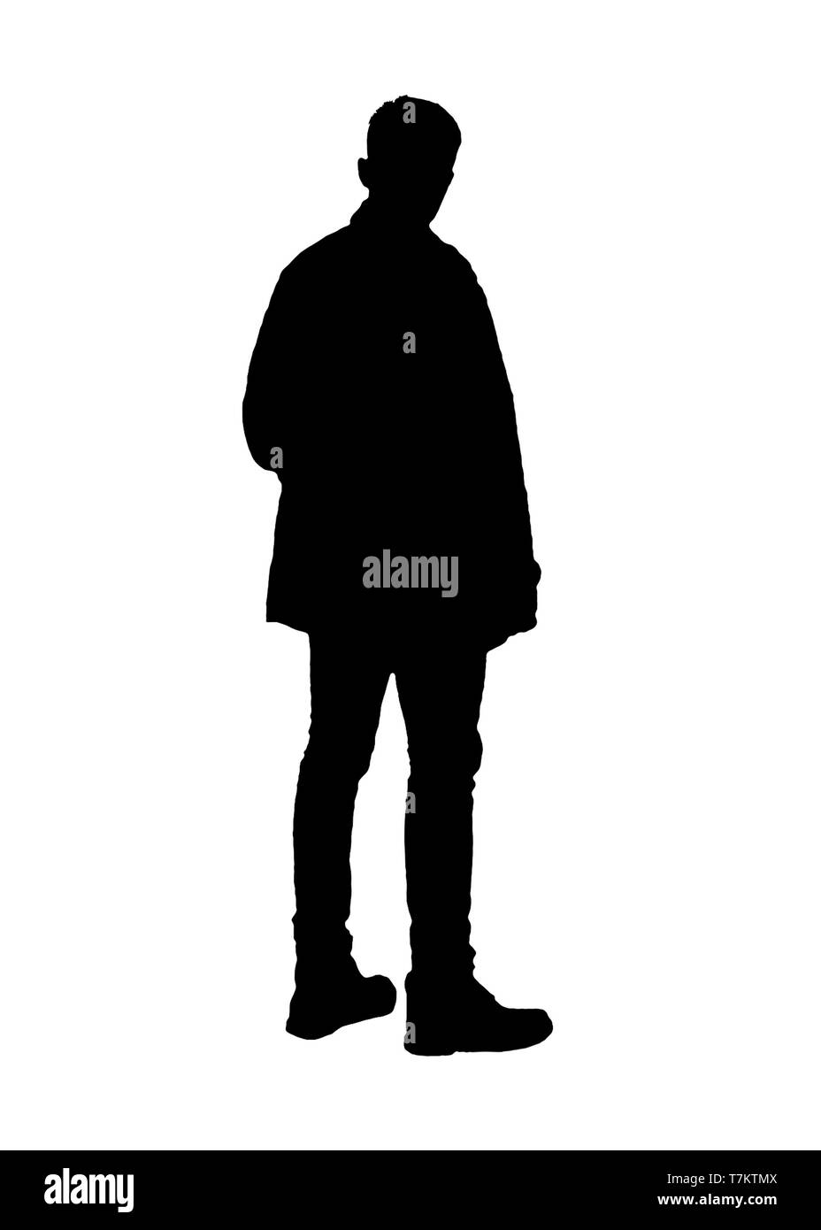 Isolated graphic silhouette of man standing over on white background ...