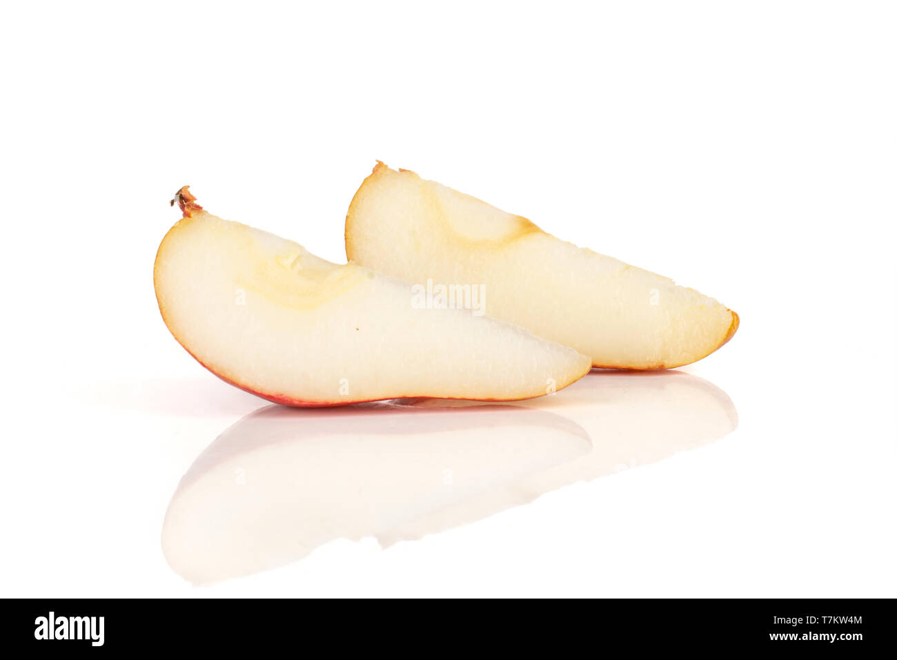 Group of two slices of fresh red pear isolated on white background ...