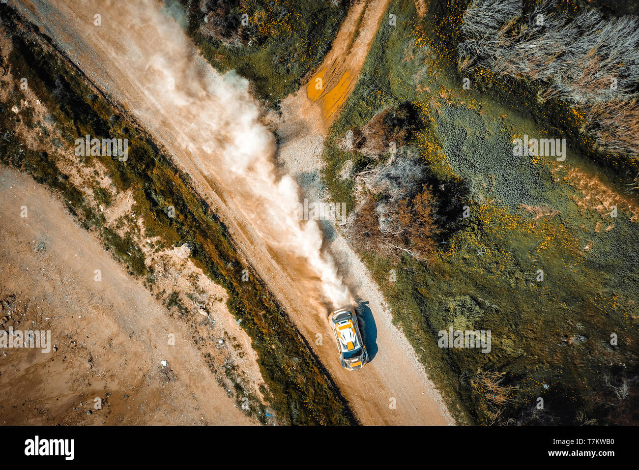 Drifting rally car. Overhead view Stock Photo - Alamy