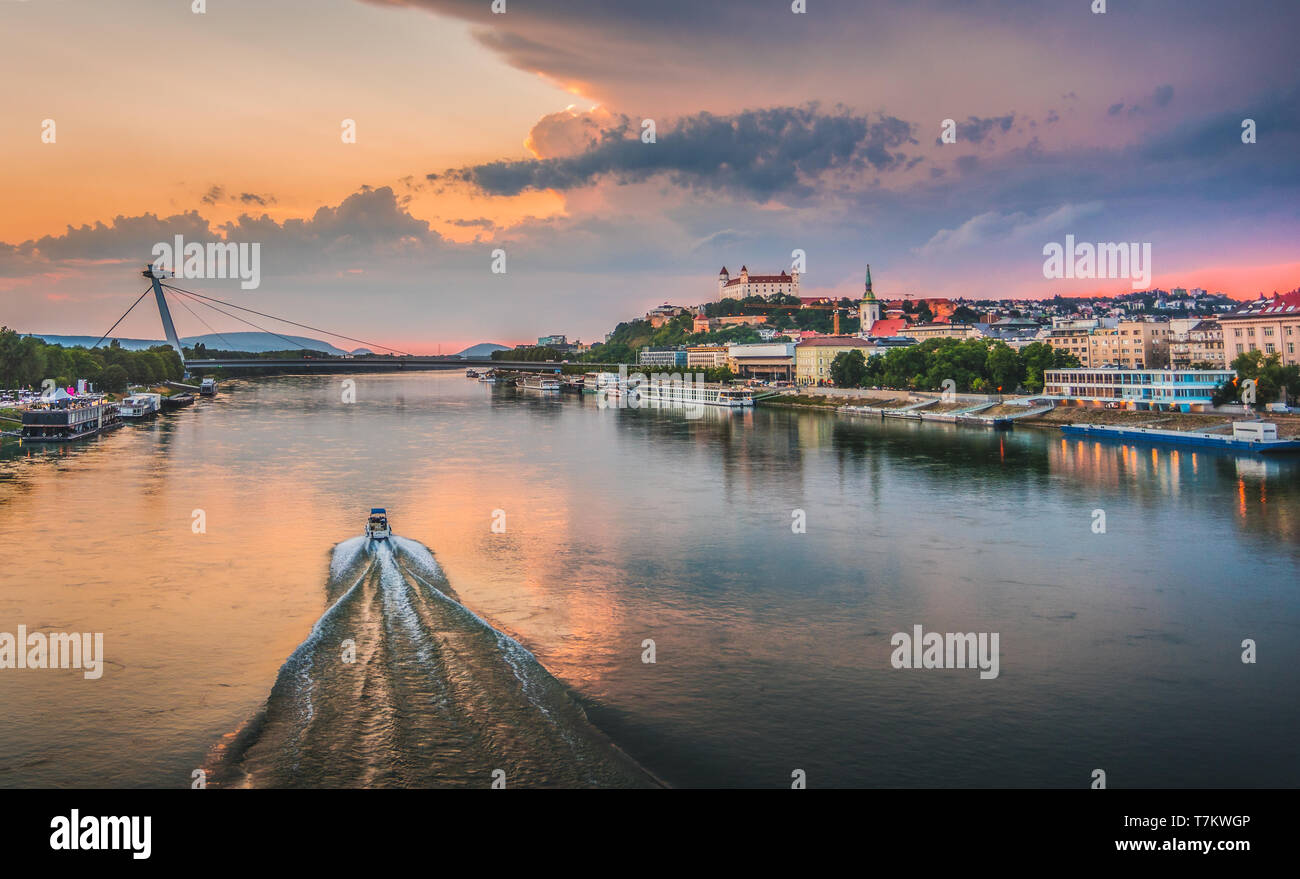 Cityscape of Bratislava, Slovakia at Sunset as Seen from a Bridge over ...