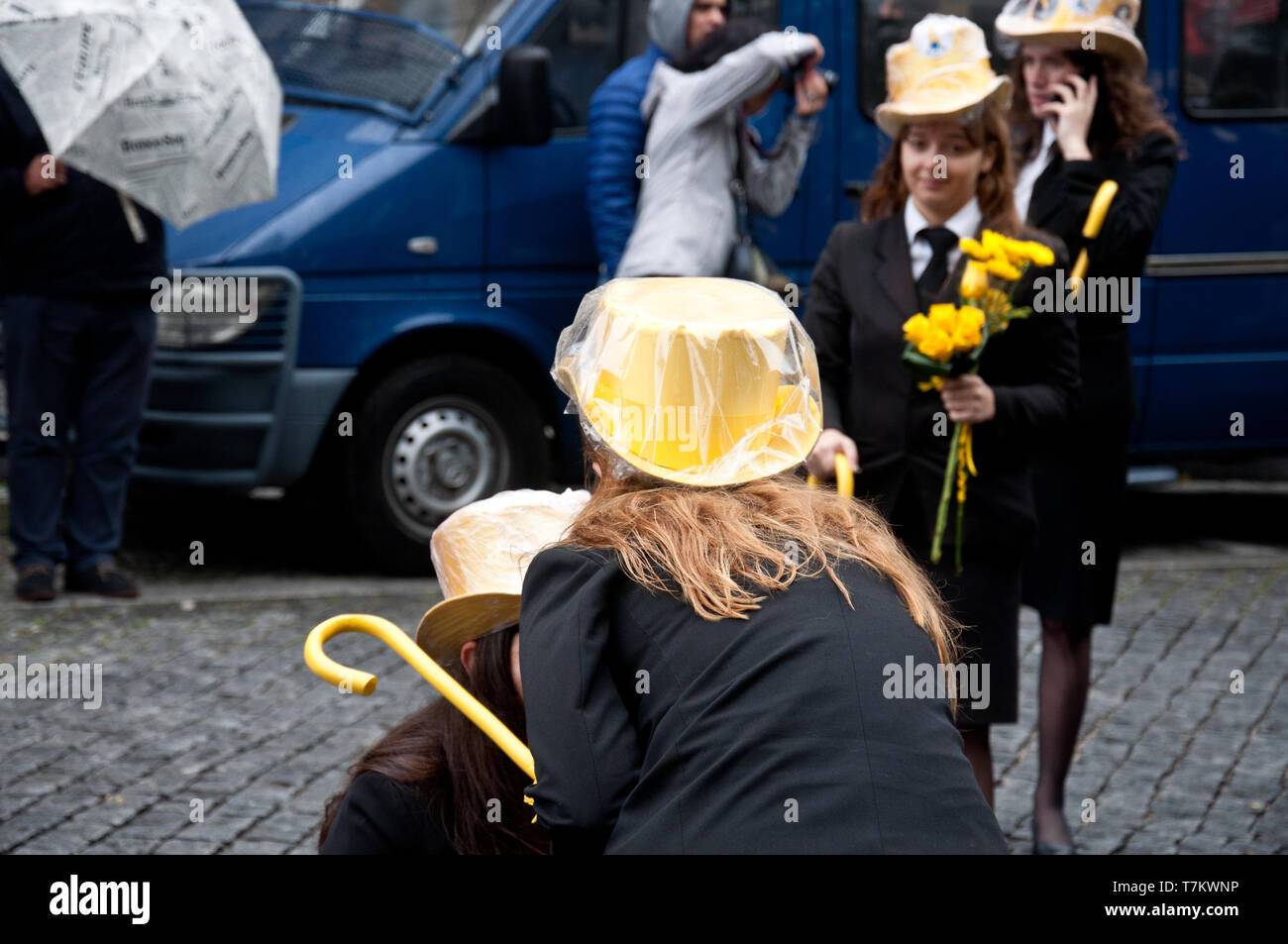 Senior students celebrating their graduation in a public event known as ...