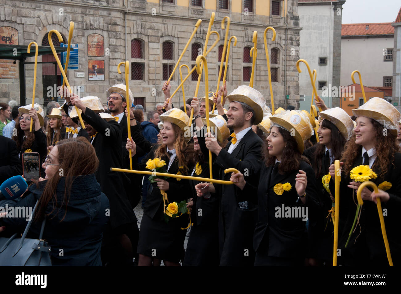 Senior students celebrating their graduation in a public event known as ...