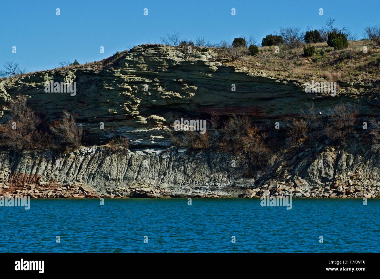 Rocky Shoreline Bluffs surrounding Lake McKinsey, Texas. Panhandle near ...