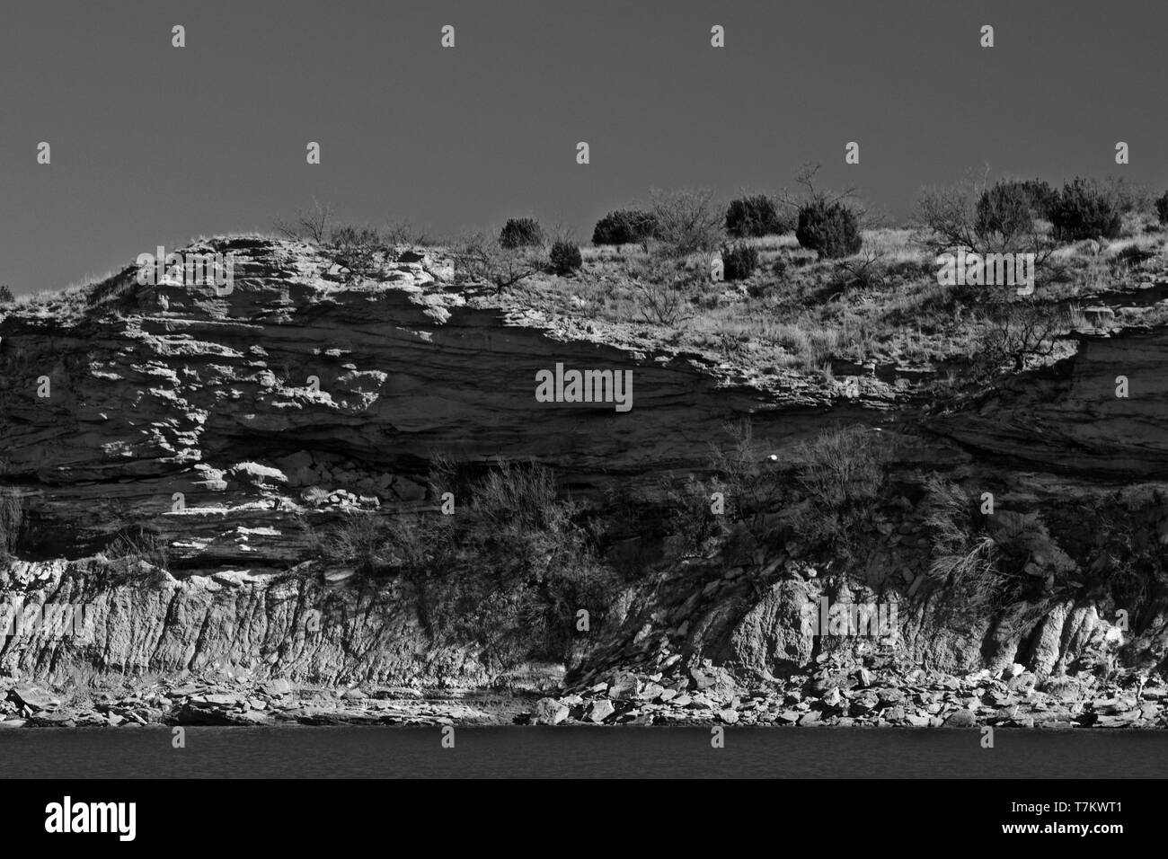 Rocky Shoreline Bluffs surrounding Lake McKinsey, Texas. Panhandle near ...