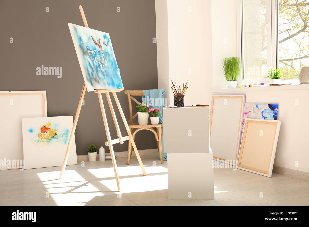 Interior of artist's workshop Stock Photo - Alamy