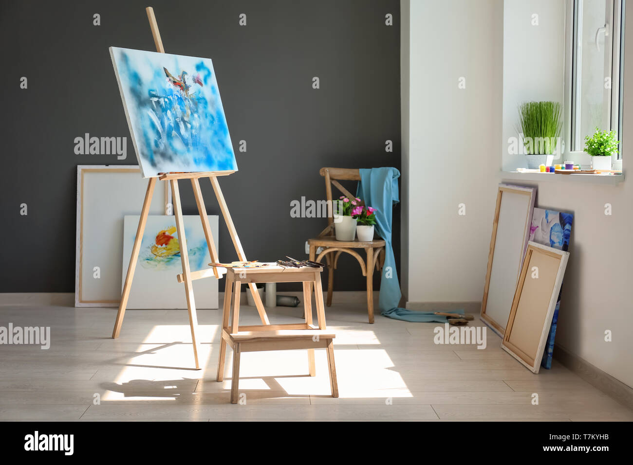 Interior of modern artist's workshop Stock Photo - Alamy