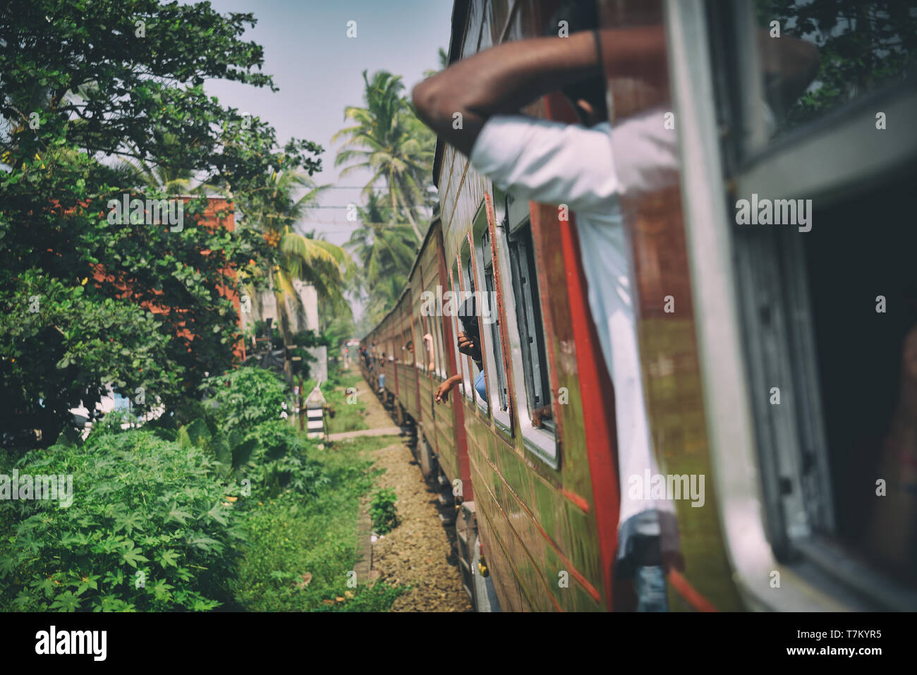 old train rides through the beautiful landscapes in Sri Lanka Stock ...
