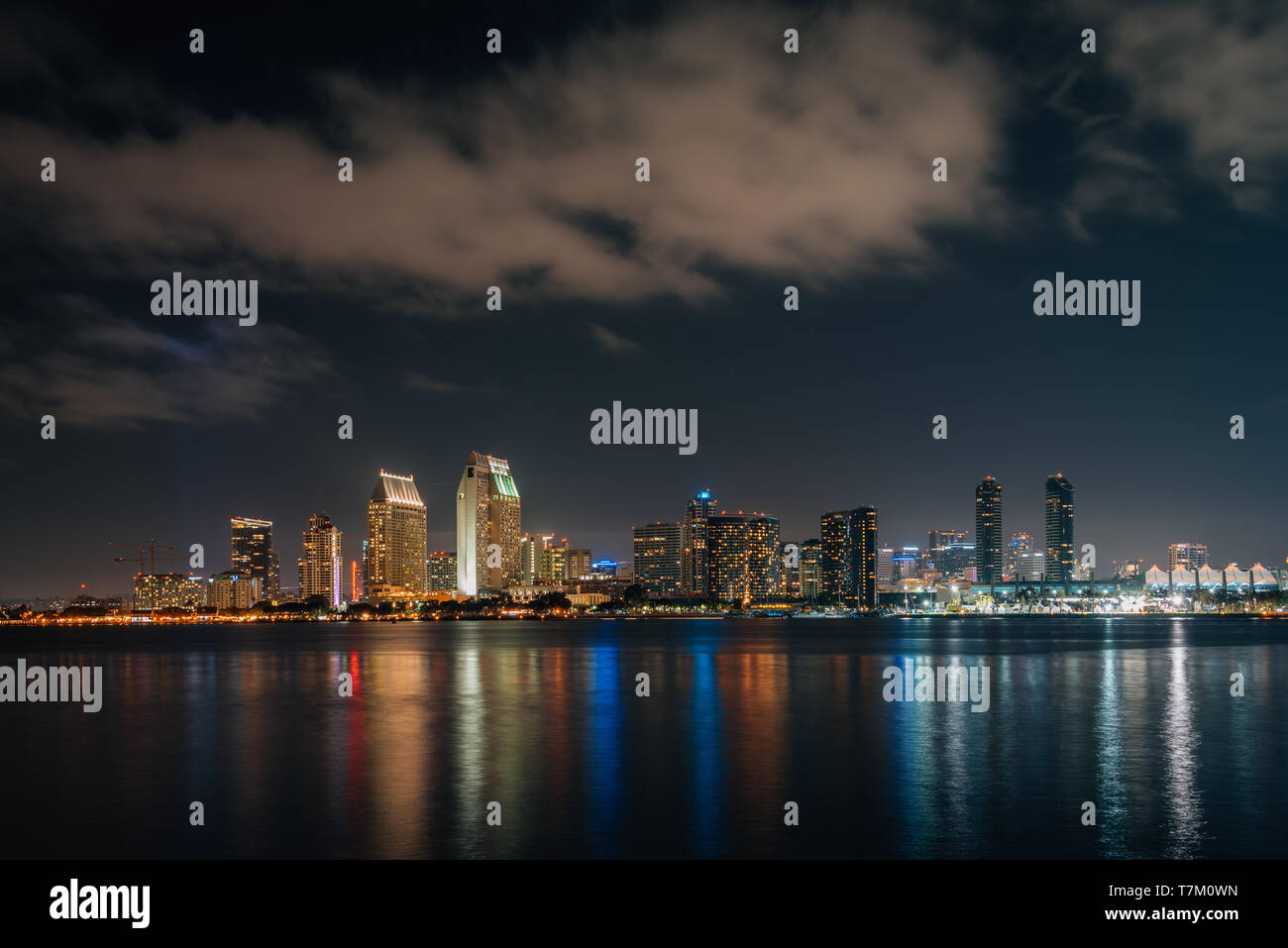 The downtown San Diego skyline at night from Coronado, California Stock ...
