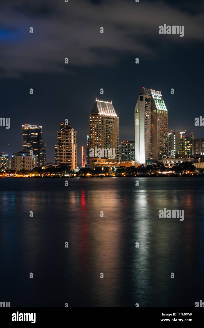 The downtown San Diego skyline at night from Coronado, California Stock ...