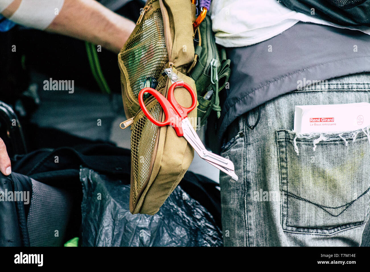 Paris France May 04, 2019 View of French street medic helping a ...
