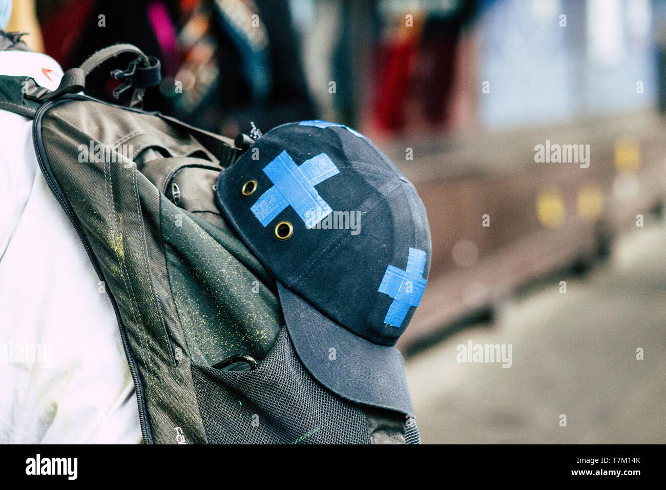 Paris France May 04, 2019 View of French street medic helping a ...