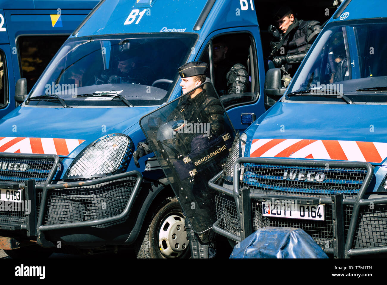 Paris France May 04, 2019 View of cars of the French National Police in ...