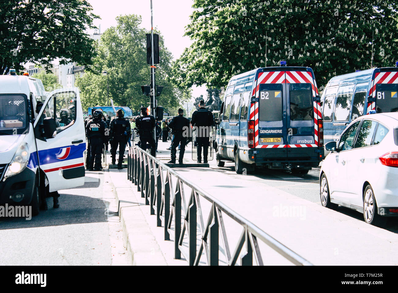 Paris France May 04, 2019 View of cars of the French National Police in ...