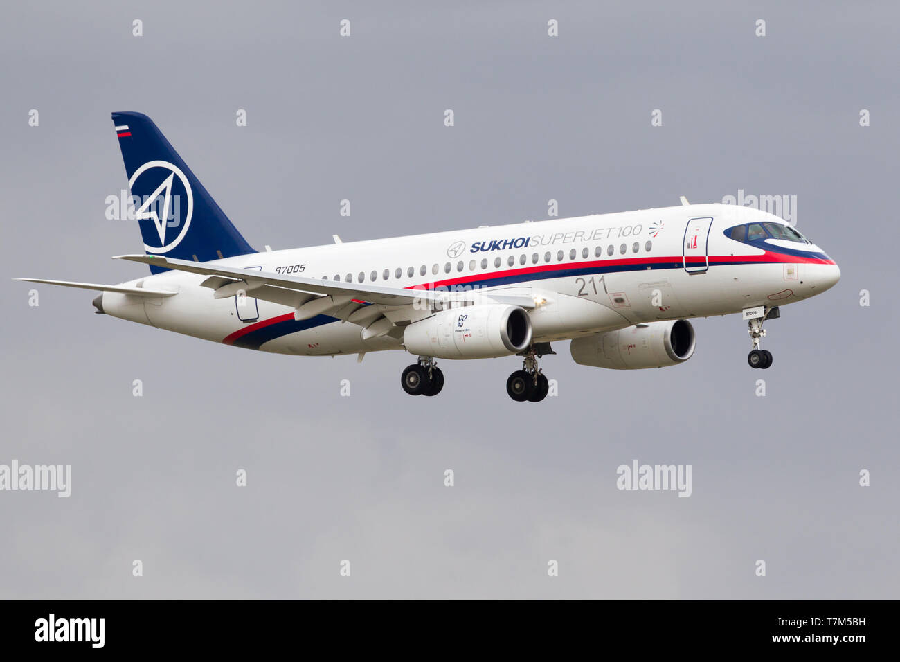 Astana, Kazakhstan - 05 02 2012: A Sukhoi Superjet 100 SJ100 performs a ...