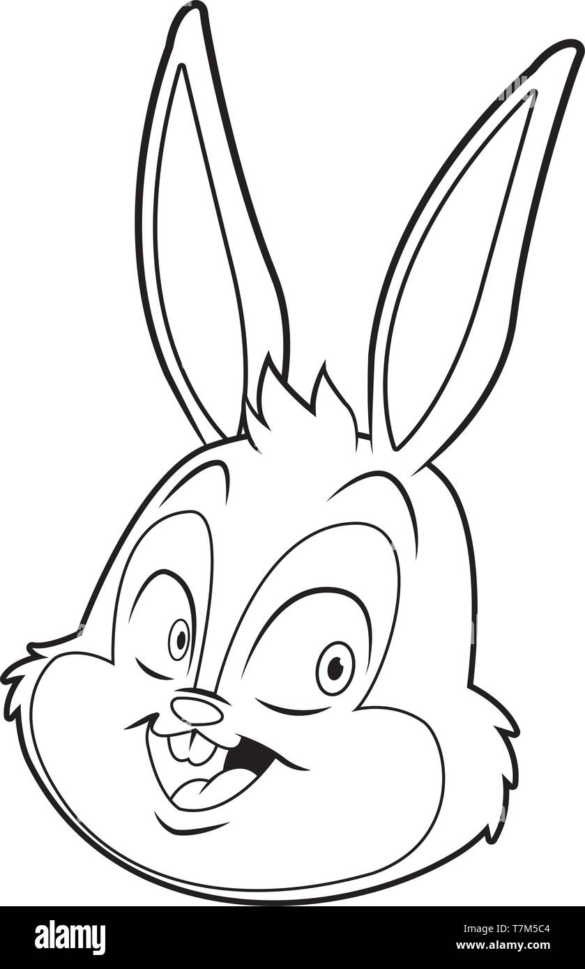 Cute easter bunny happy portrait black and white Stock Vector Image ...