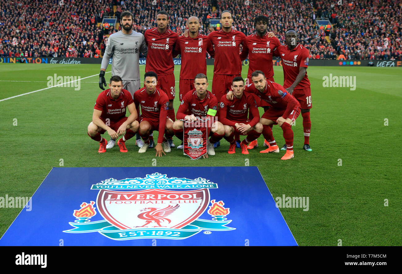Liverpool pose for a team photo during the UEFA Champions League Semi ...