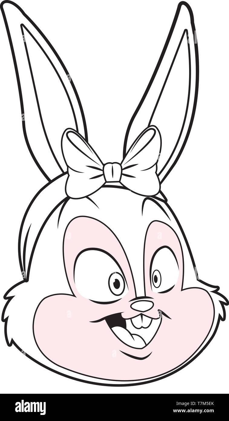 Cute easter bunny portrait isolated black and white Stock Vector Image ...