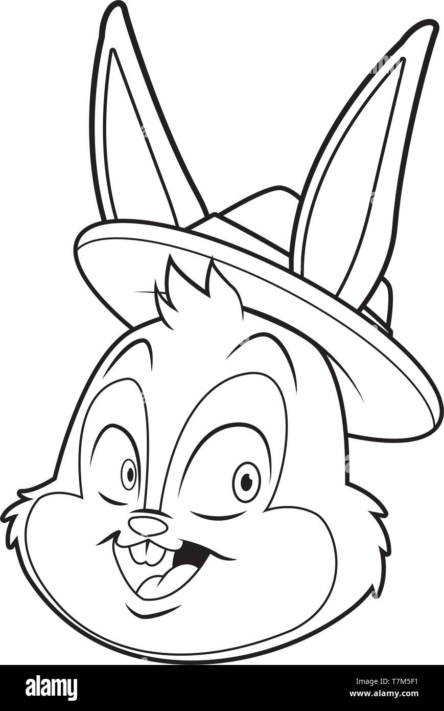 Cute easter bunny portrait with hat isolated black and white Stock ...