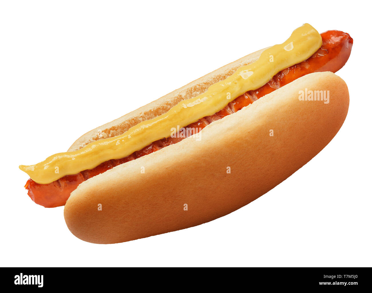 fresh american hot dog with mustard on white background isolate Stock ...