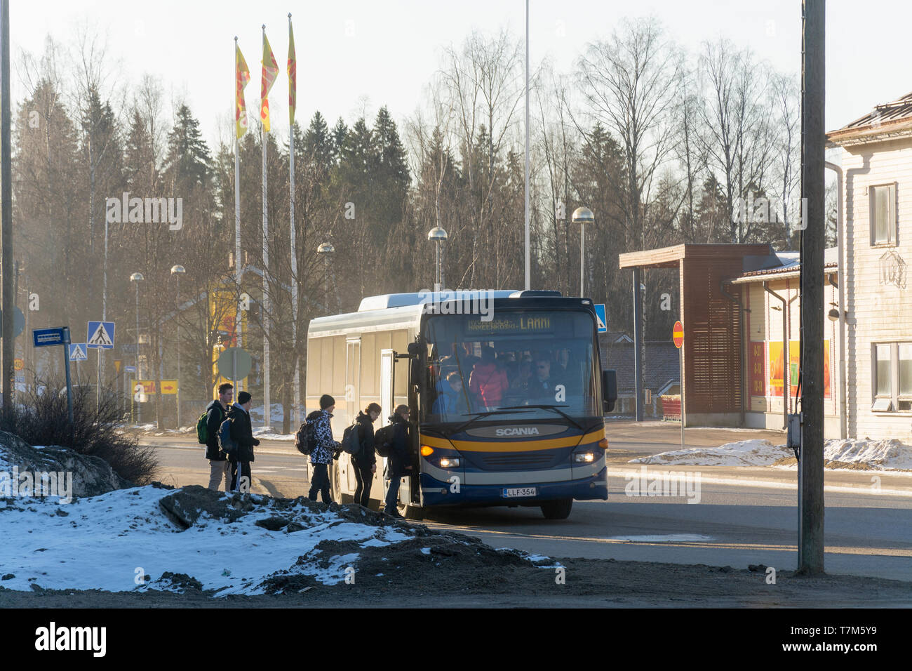 School bus in early morning in Hollola Finland Stock Photo - Alamy