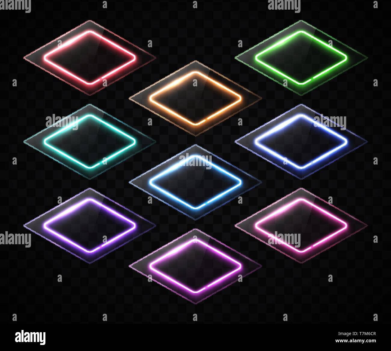 Rhombus banners set. Neon led halogen lamp signs Stock Vector Image ...