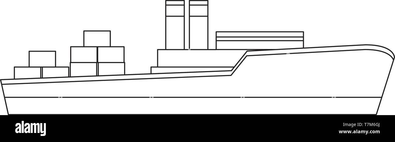 Cargo ship with container boxes black and white Stock Vector Image ...