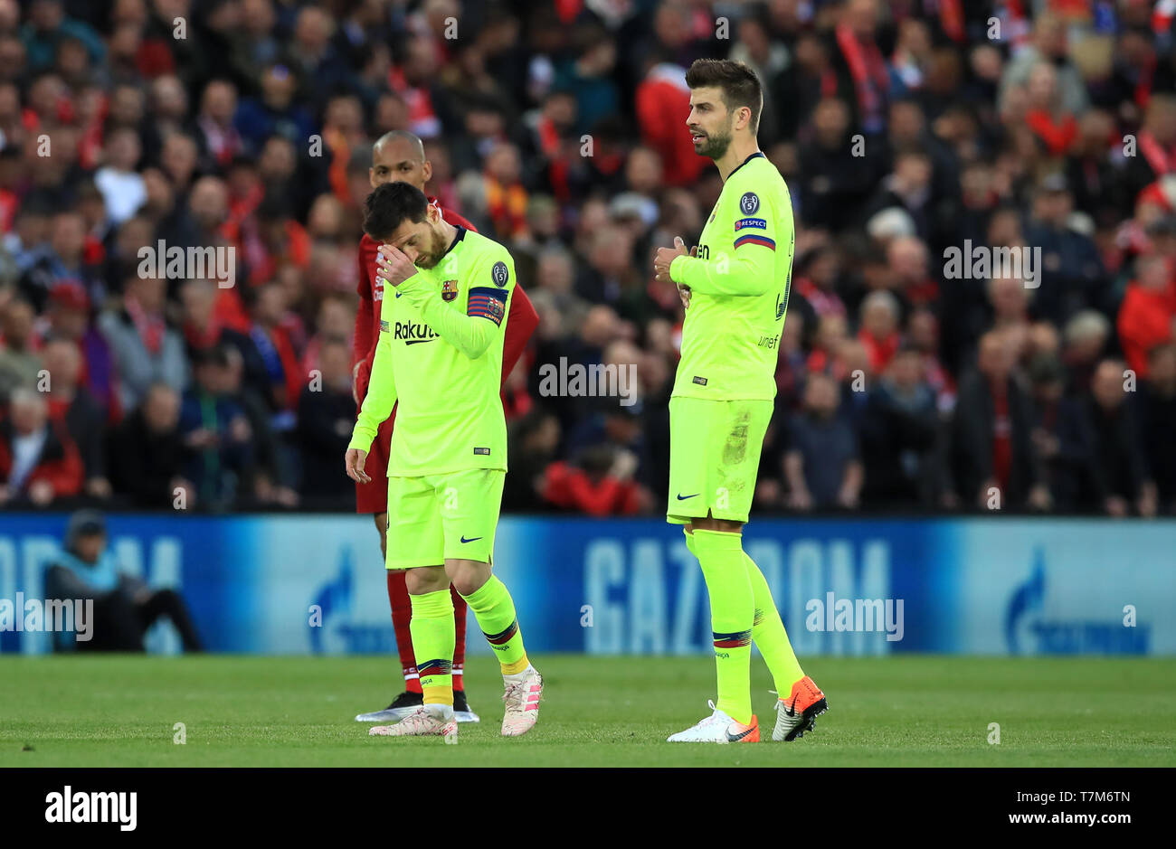 Barcelona's Lionel Messi (left) reacts during the UEFA Champions League ...