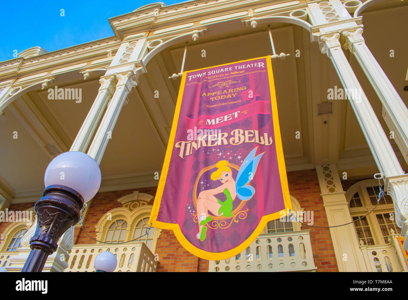 Orlando, Florida. April 02, 2019. Top view of Meet Tinkerbell sign in ...