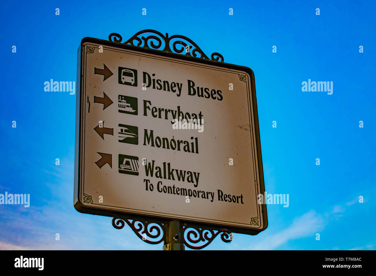 Orlando, Florida. April 02, 2019.Top view of Disney transportation sign ...