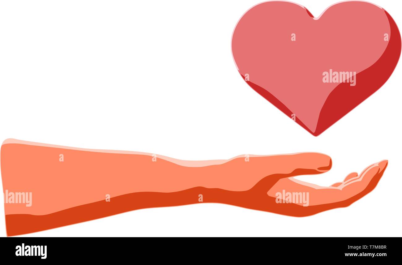 Heart hold in hand as stylized expression of romantic love or giving ...