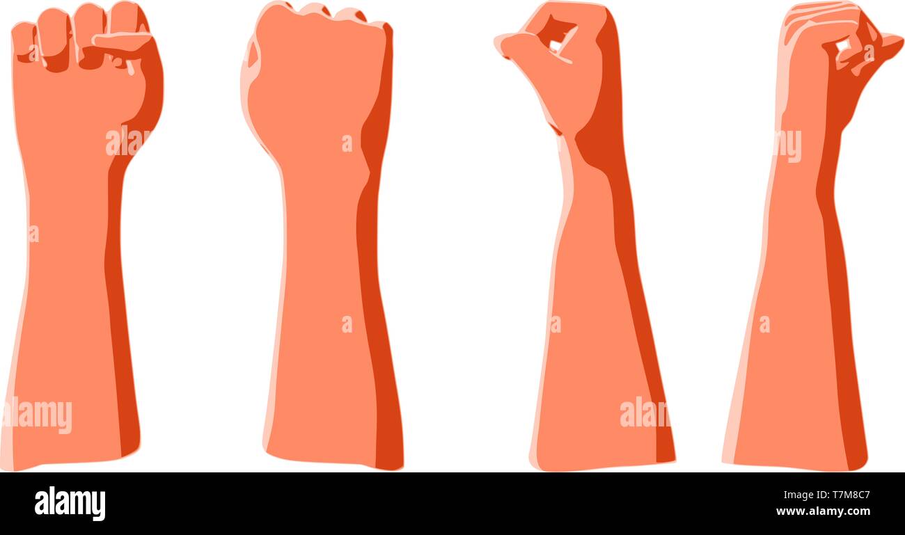 Raised up fist as symbol of protest, power, revolution, freedom ...