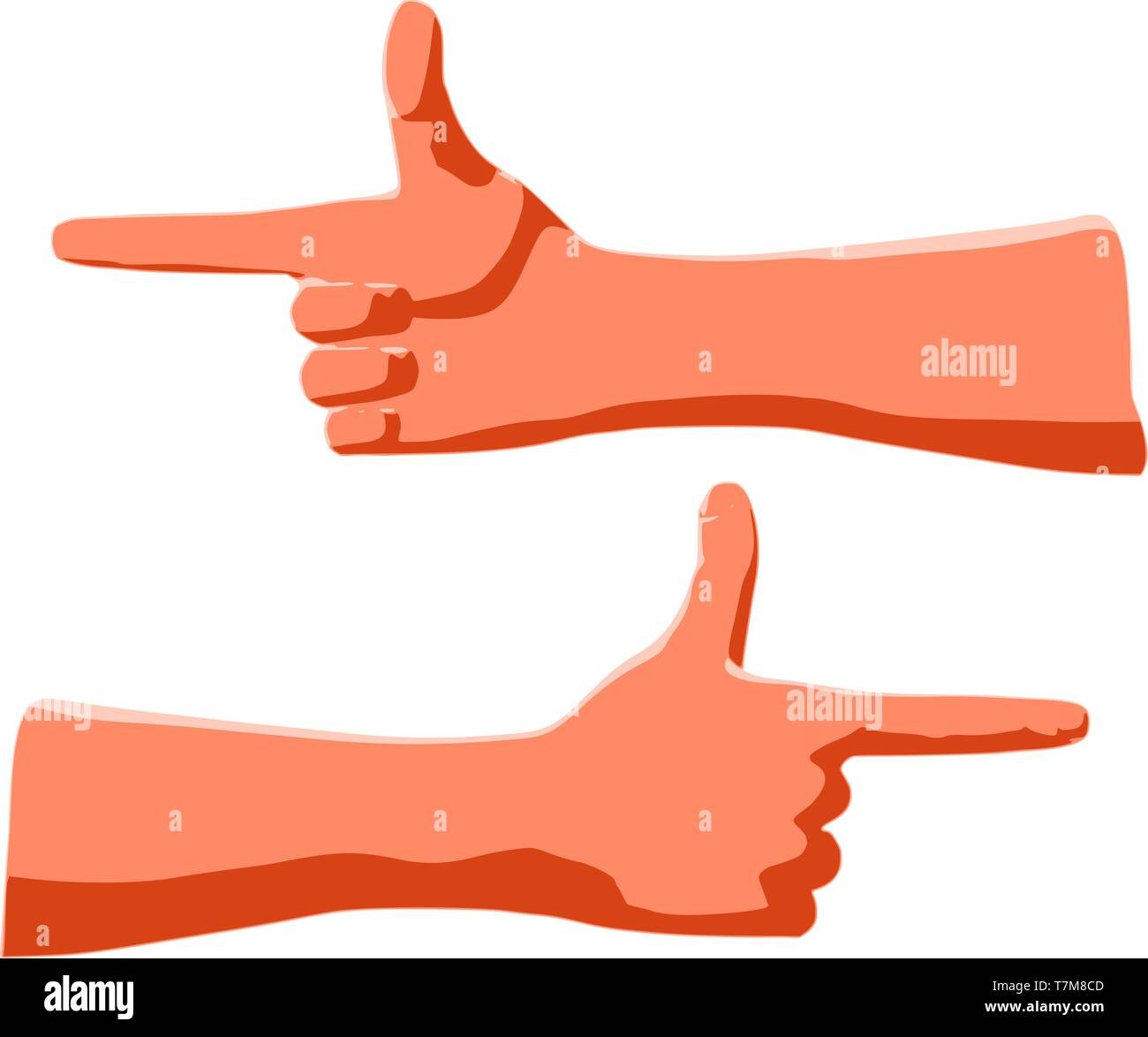 Gesture by index finger and thumb for communication to show direction or as pointer symbol for ...
