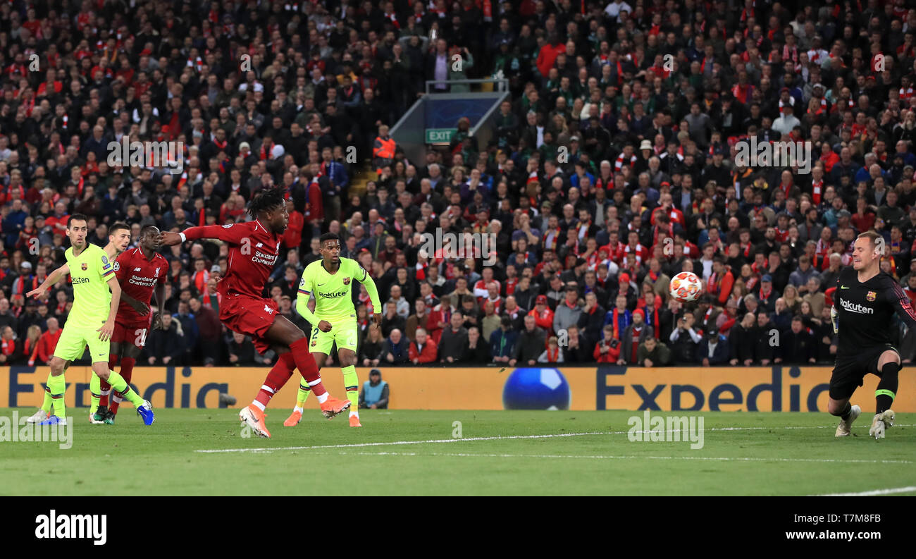 Liverpool's Divock Origi scores his side's fourth goal of the game ...