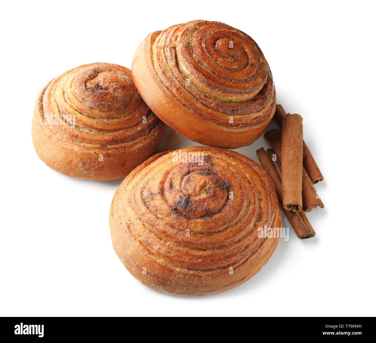 Sweet cinnamon buns on white background Stock Photo - Alamy