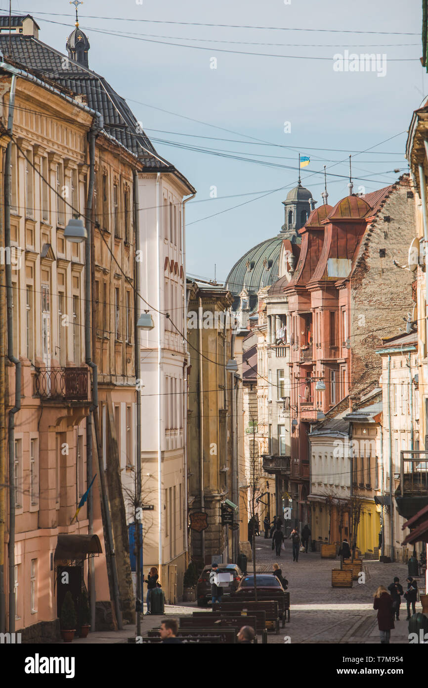old european street view. retro buildings Stock Photo - Alamy
