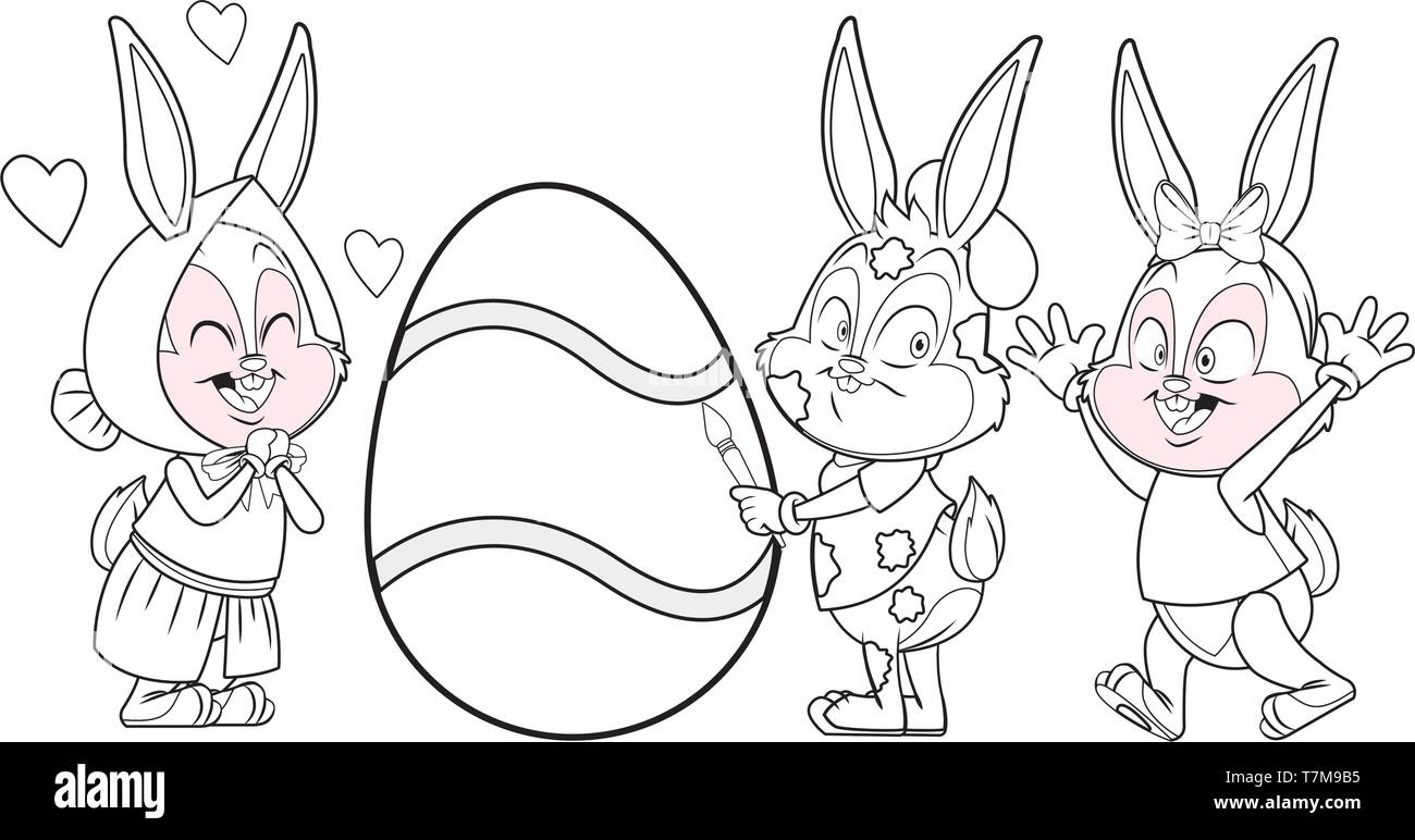 Cute easter bunny happy friends black and white Stock Vector Image ...