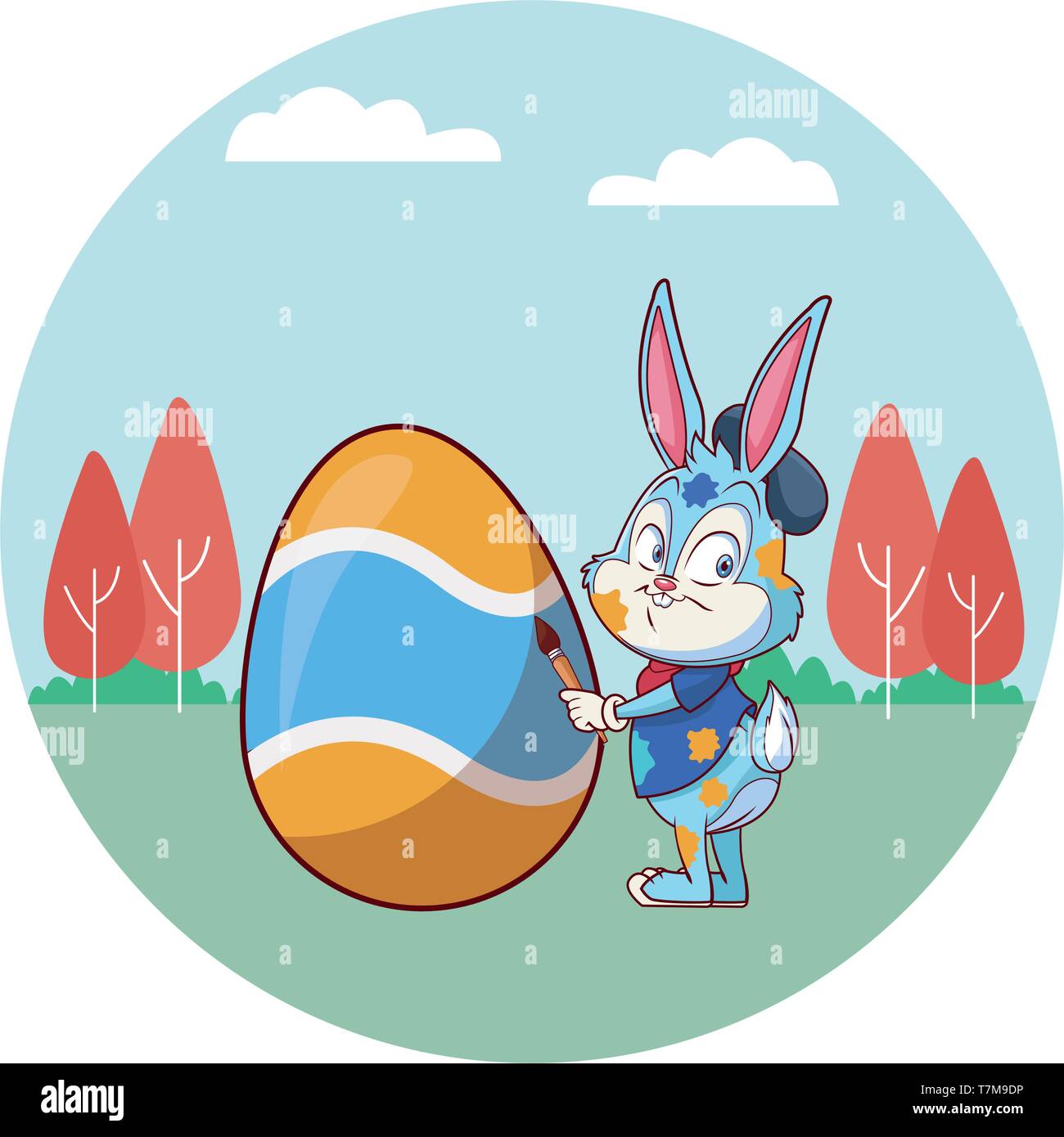 Cute easter bunny celebration artist painting egg spring nature ...
