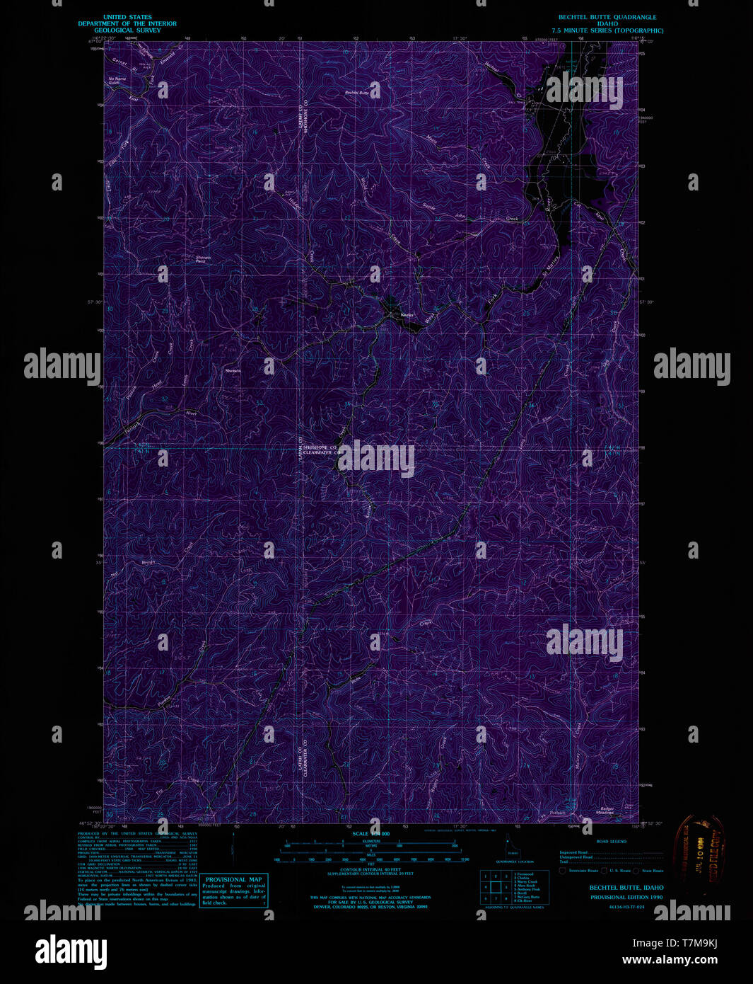 USGS TOPO Map Idaho ID Bechtel Butte 235221 1990 24000 Inverted ...