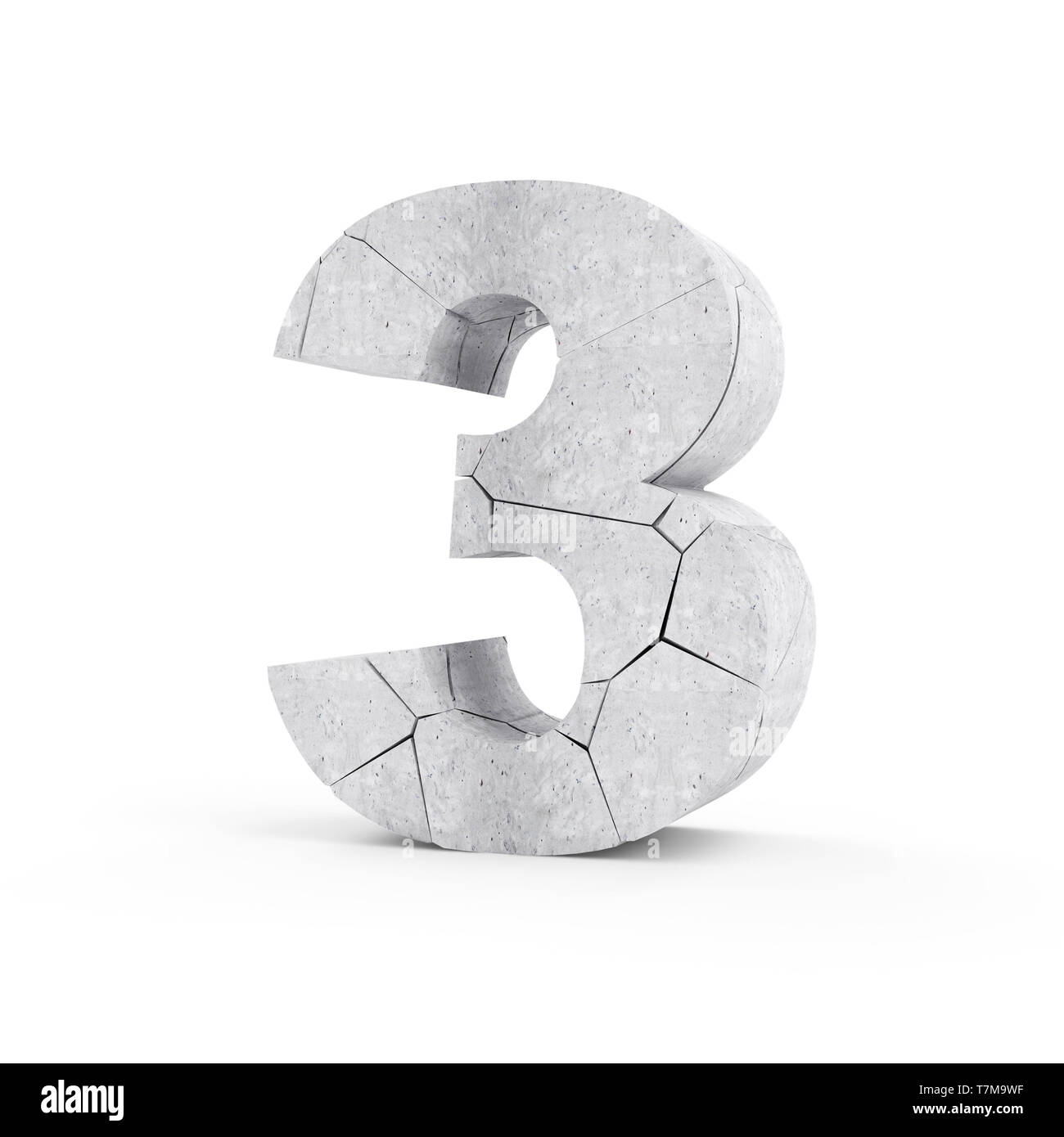 Broken Concrete Numbers isolated on white background (Number 3 Stock ...