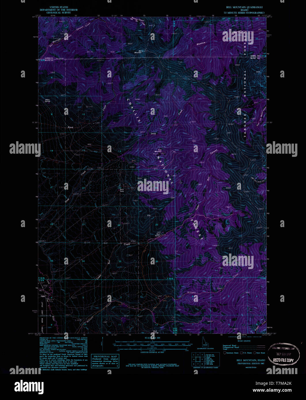 USGS TOPO Map Idaho ID Bell Mountain 235230 1987 24000 Inverted ...