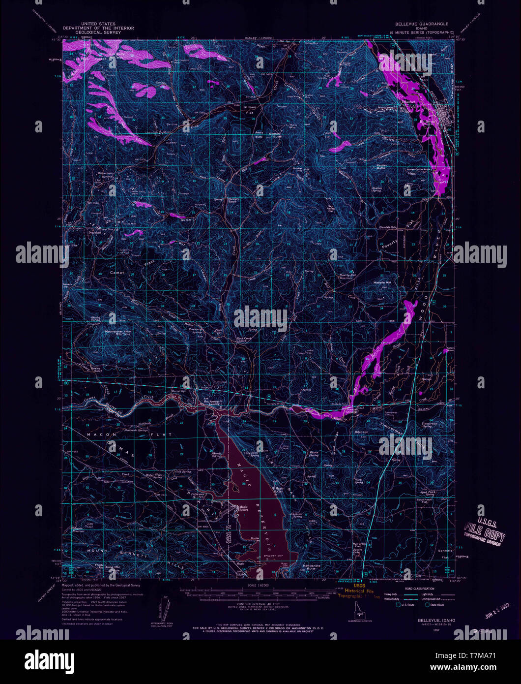 USGS TOPO Map Idaho ID Bellevue 238908 1957 62500 Inverted Restoration ...