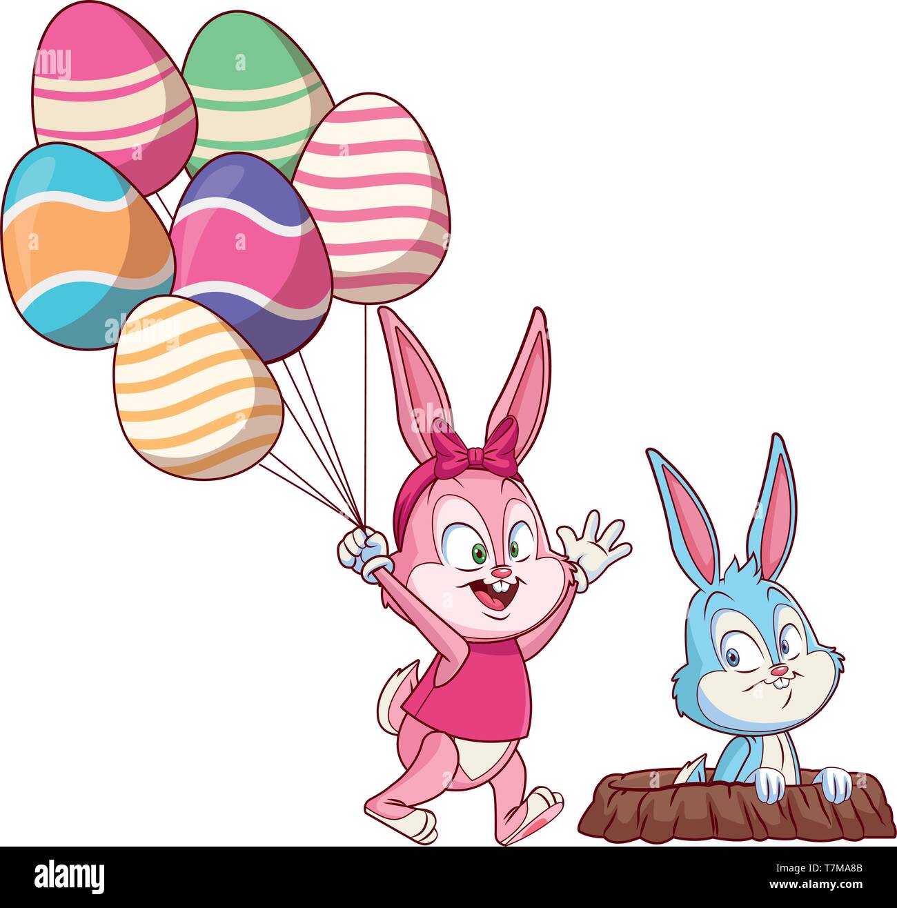 Cute easter bunny happy friends egg ballons Stock Vector Image & Art ...