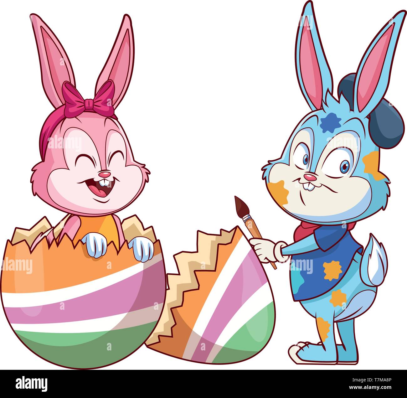 Cute easter bunny happy friends artist Stock Vector Image & Art - Alamy
