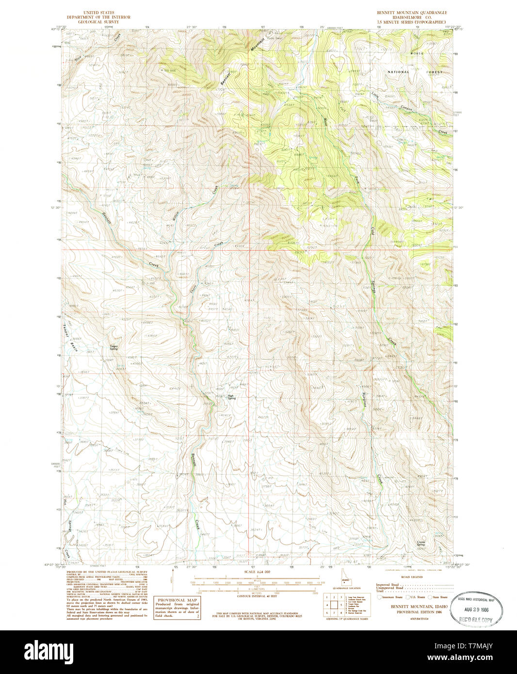 USGS TOPO Map Idaho ID Bennett Mountain 235238 1986 24000 Restoration ...